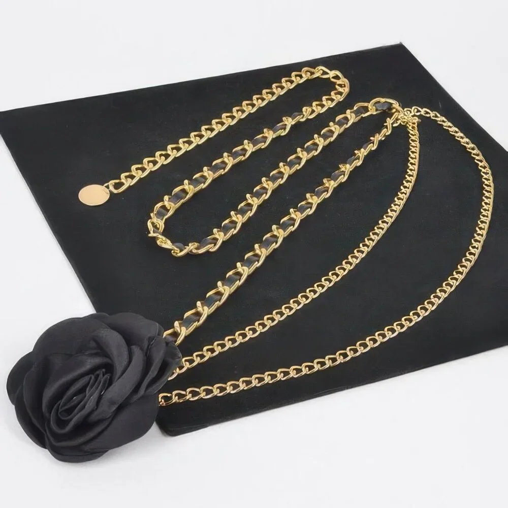 BB Boutique | Accessories | Flower Metal Double Layered Chain Belt ...